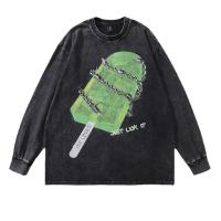China 250Grams Washed Long-Sleeved Men's Sweater Retro Hip Hop Round Neck Sweater Fabric for sale