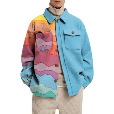 China Men's Casual Long Sleeve Coat with Colorful Geometric Pattern and Woven Weaving Method for sale