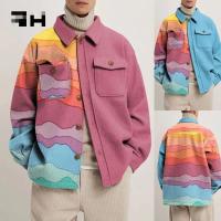 China Men's Casual Long Sleeve Coat with Colorful Geometric Pattern and Woven Weaving Method for sale