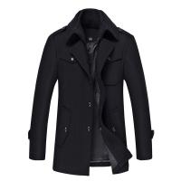 China Double-layer Collar Men's Woolen Coat with Woven Woolen Fabric and Vintage Decoration for sale