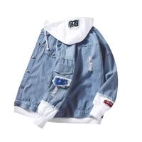 China Men's Denim Two-Piece Street Varsity Windbreaker Outfits with Chenille Letter Patches for sale