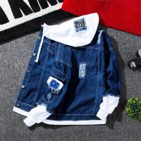 China Men's Denim Two-Piece Street Varsity Windbreaker Outfits with Chenille Letter Patches for sale