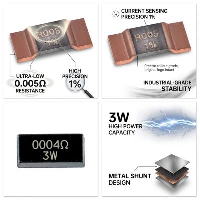 China 4mΩ(0.004 Ohm) 2512 Chip Resistor 3W ±1% ESR Ellon High Precision SMD RoHS Compliant for sale