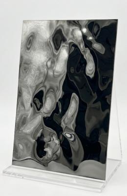 China 8K Mirror Stainless Steel Sheet with PVD Black Titanium Coating and Large 3D Water Ripple Design for sale
