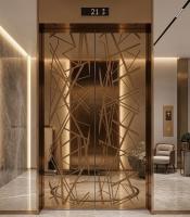 China 8K Titanium Gold Mirror Stainless Steel Sheet with Abstract Crisscross Geometric Lines Etched for Rust and Scratch Resistant Luxury Decoration for sale