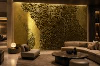 China Gold Etched Stainless Steel Decor Panel with Dot Water Landscape Pattern and Anti-Fingerprint Treatment for sale