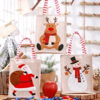 China Santa Snowman Elk Christmas Gift Striped Linen Hanging Leg Tote with Custom Logo for sale