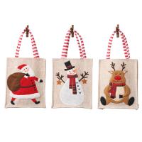 China Santa Snowman Elk Christmas Gift Striped Linen Hanging Leg Tote with Custom Logo for sale
