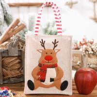 China Santa Snowman Elk Christmas Gift Striped Linen Hanging Leg Tote with Custom Logo for sale