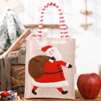 China Santa Snowman Elk Christmas Gift Striped Linen Hanging Leg Tote with Custom Logo for sale