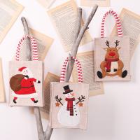 China Santa Snowman Elk Christmas Gift Striped Linen Hanging Leg Tote with Custom Logo for sale