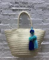 China Two Straps Woven Straw Beach Bucket Bag for Large Capacity Vacation Leisure for sale