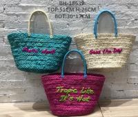 China Two Straps Woven Straw Beach Bucket Bag for Large Capacity Vacation Leisure for sale