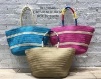 China Two Straps Woven Straw Beach Bucket Bag for Large Capacity Vacation Leisure for sale