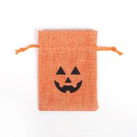 China Shopping Pumpkin Gift Bag 9*12cm Orange Festival Halloween Drawstring Burlap Material for sale