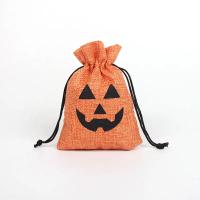 China Shopping Pumpkin Gift Bag 9*12cm Orange Festival Halloween Drawstring Burlap Material for sale
