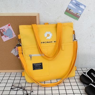 China Canvas Ostrich Pattern Wearable Shoulder Yellow Customized Printed Logo Tote Bag for sale