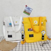 China Canvas Ostrich Pattern Wearable Shoulder Yellow Customized Printed Logo Tote Bag for sale