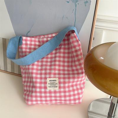 China Customized Color Plaid Women's Monogram Shoulder Bag Large Capacity Gingham Tote Bag for sale