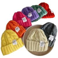 China Customized Logo Solid Color Japanese Twist Knitted Hat for Autumn and Winter Students for sale