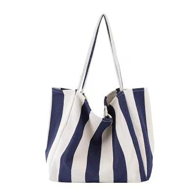China Customized Color Cotton Canvas Bag for Shopping OEM/ODM Acceptable Striped Tote Bag for sale