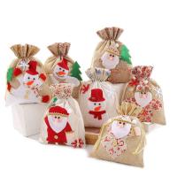 China OEM/ODM Accepted Canvas Santa Cookie Bag for Christmas Ship Knitted Burlap Gifts Bags for sale