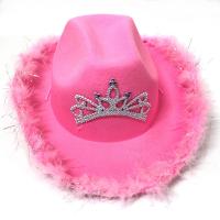 China Feathered Border Pink Western Cowboy Hat with Light Pink Crown and Customizable Logo for sale