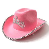 China Feathered Border Pink Western Cowboy Hat with Light Pink Crown and Customizable Logo for sale