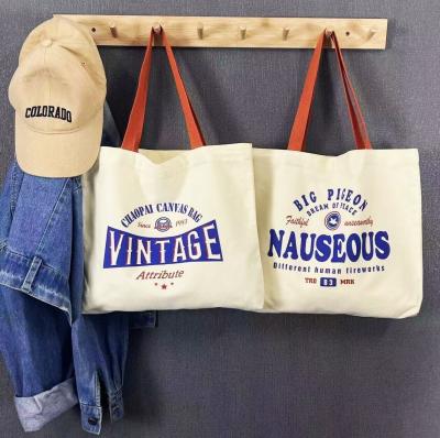 China Handled Style Custom Full Printed Logo Big Canvas Tote Bag for Shopping and Beach for sale