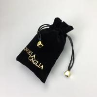 China Portable Black Flocking Gold Printing Velvet Pouch for Customized Jewelry Packaging for sale