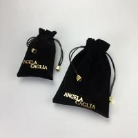 China Portable Black Flocking Gold Printing Velvet Pouch for Customized Jewelry Packaging for sale