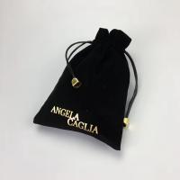 China Portable Black Flocking Gold Printing Velvet Pouch for Customized Jewelry Packaging for sale