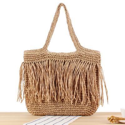 China 2024 Large Capacity Women Paper Straw Beach Tote Hand Bag With Tassel Newest Fashinable for sale