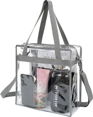 China Women's Shopping Companion Clear PVC Tote Bag with Zipper Closure and Adjustable Strap for sale