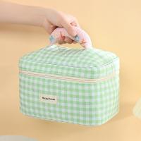 China Custom Logo Macaron Colored Cotton Plaid Make-up Bag for Portable Travel and Storage for sale
