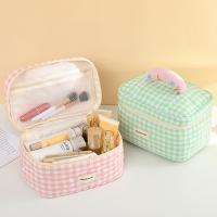 China Custom Logo Macaron Colored Cotton Plaid Make-up Bag for Portable Travel and Storage for sale