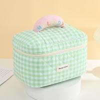 China Custom Logo Macaron Colored Cotton Plaid Make-up Bag for Portable Travel and Storage for sale