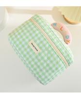 China Custom Logo Macaron Colored Cotton Plaid Make-up Bag for Portable Travel and Storage for sale