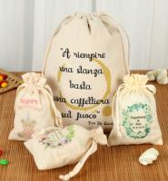 China Customized Cotton Drawstring Bag with Cartoon Pattern and Customized Logo for sale