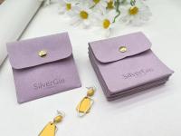 China Jewelry Pouch Luxury Print Logo Microfiber Snap Button Bags for Earrings and Necklaces for sale