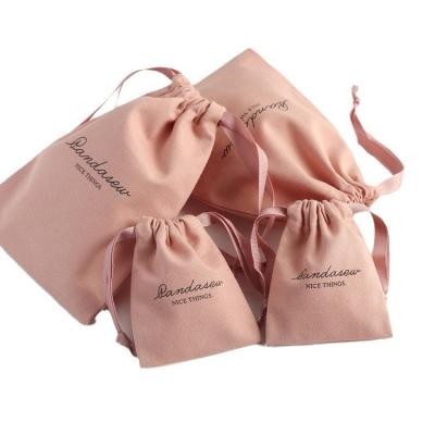 China Medium Shopping Packaging Custom Pink Soft Canvas Printed Cotton Linen Drawstring Bags for sale