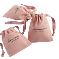 China Medium Shopping Packaging Custom Pink Soft Canvas Printed Cotton Linen Drawstring Bags for sale