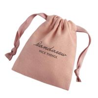 China Medium Shopping Packaging Custom Pink Soft Canvas Printed Cotton Linen Drawstring Bags for sale