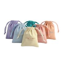 China Medium Shopping Packaging Custom Pink Soft Canvas Printed Cotton Linen Drawstring Bags for sale