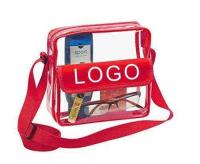 China Customized Logo Clear Red DST Stadium Crossbody Messenger Bag with Woven Embroidery Strap for sale