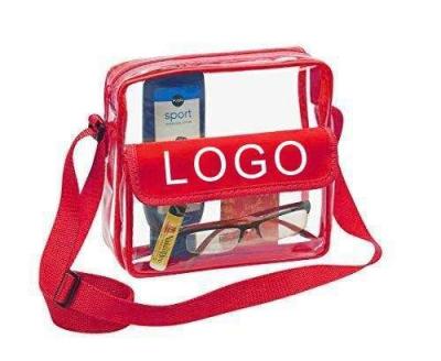 China Customized Logo Clear Red DST Stadium Crossbody Messenger Bag with Woven Embroidery Strap for sale