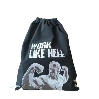 China Customized Logo Pattern Cotton Canvas Drawstring Backpack Bag for Basketball Shoes for sale