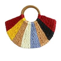 China Rainbow Gift Bags Collection Eco Handmade Rattan Woven Straw Tote Bag with Open Closure for sale