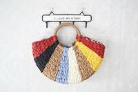 China Rainbow Gift Bags Collection Eco Handmade Rattan Woven Straw Tote Bag with Open Closure for sale