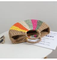 China Rainbow Gift Bags Collection Eco Handmade Rattan Woven Straw Tote Bag with Open Closure for sale
